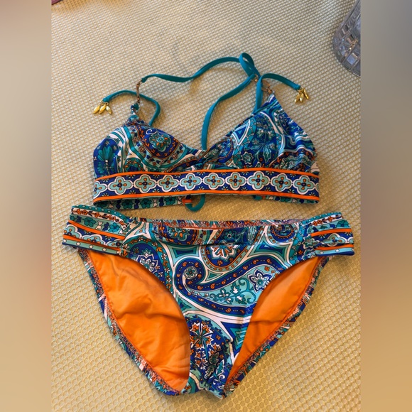 Trina Turk | Swim | Trina Turk Turquoise Orange Design Bikini Gold ...